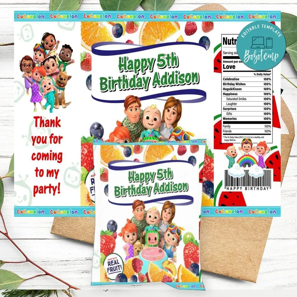 Cocomelon Birthday Party Fruit Snack Bag Digital File | Bobotemp