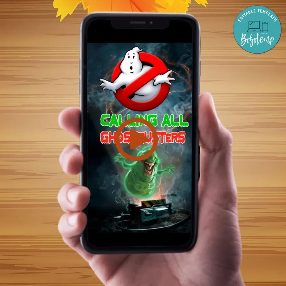 Ghostbusters Video Invitation Digital Template DIY | Bobotemp