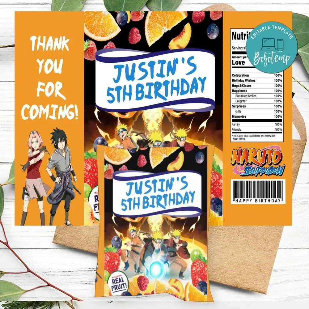 Naruto Shippuden Birthday Party Fruit Snack Bag Digital File | Bobotemp ...