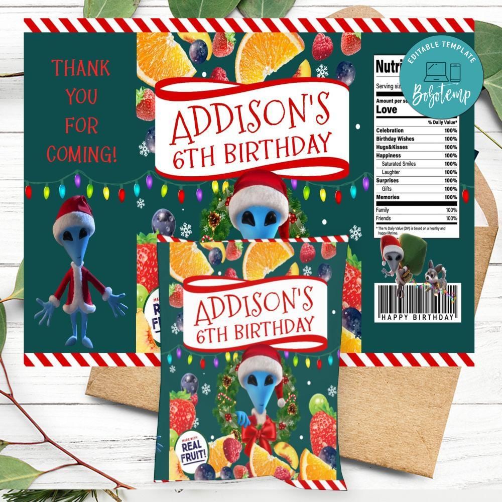 Alien Xmas Birthday Party Fruit Snack Bag Digital File | Bobotemp