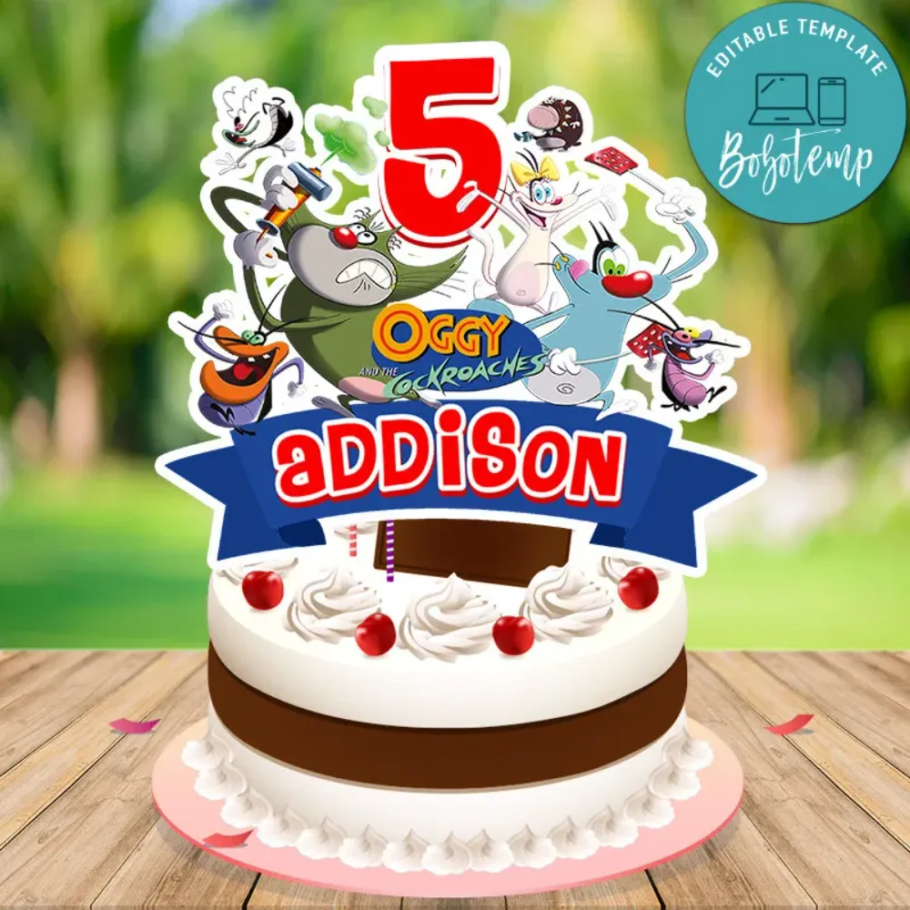 Oggy Birthday Cake Topper Template Printable | Bobotemp