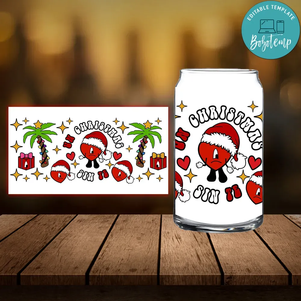 Bad Bunny Un Christmas Libbey Glass Can Customizable Template DIY ...