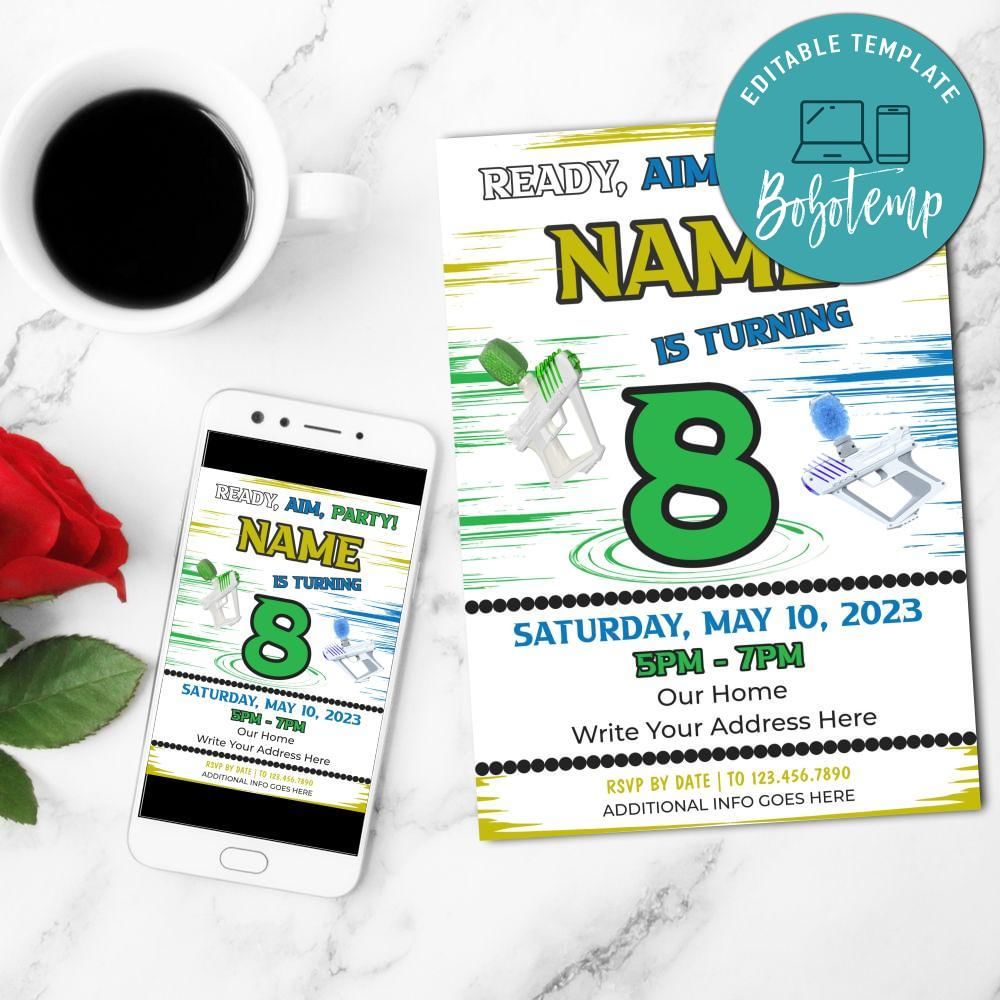 Gel blaster Invitation Customizable Template Instant Download | Bobotemp