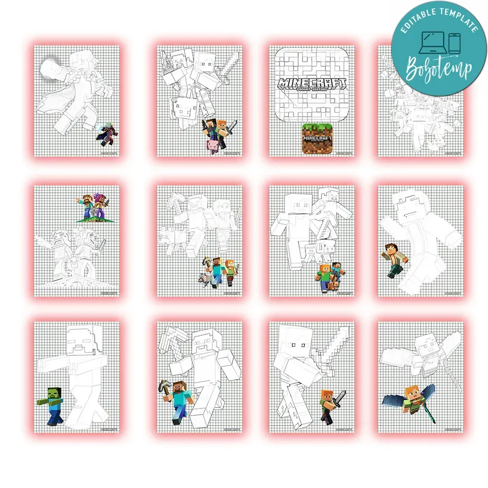 Minecraft Coloring Pages Customizable Template Instant Download | Bobotemp