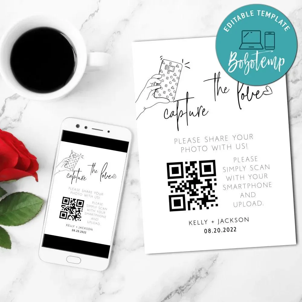 Capture The Love QR Code Sign Customizable Template DIY | Bobotemp