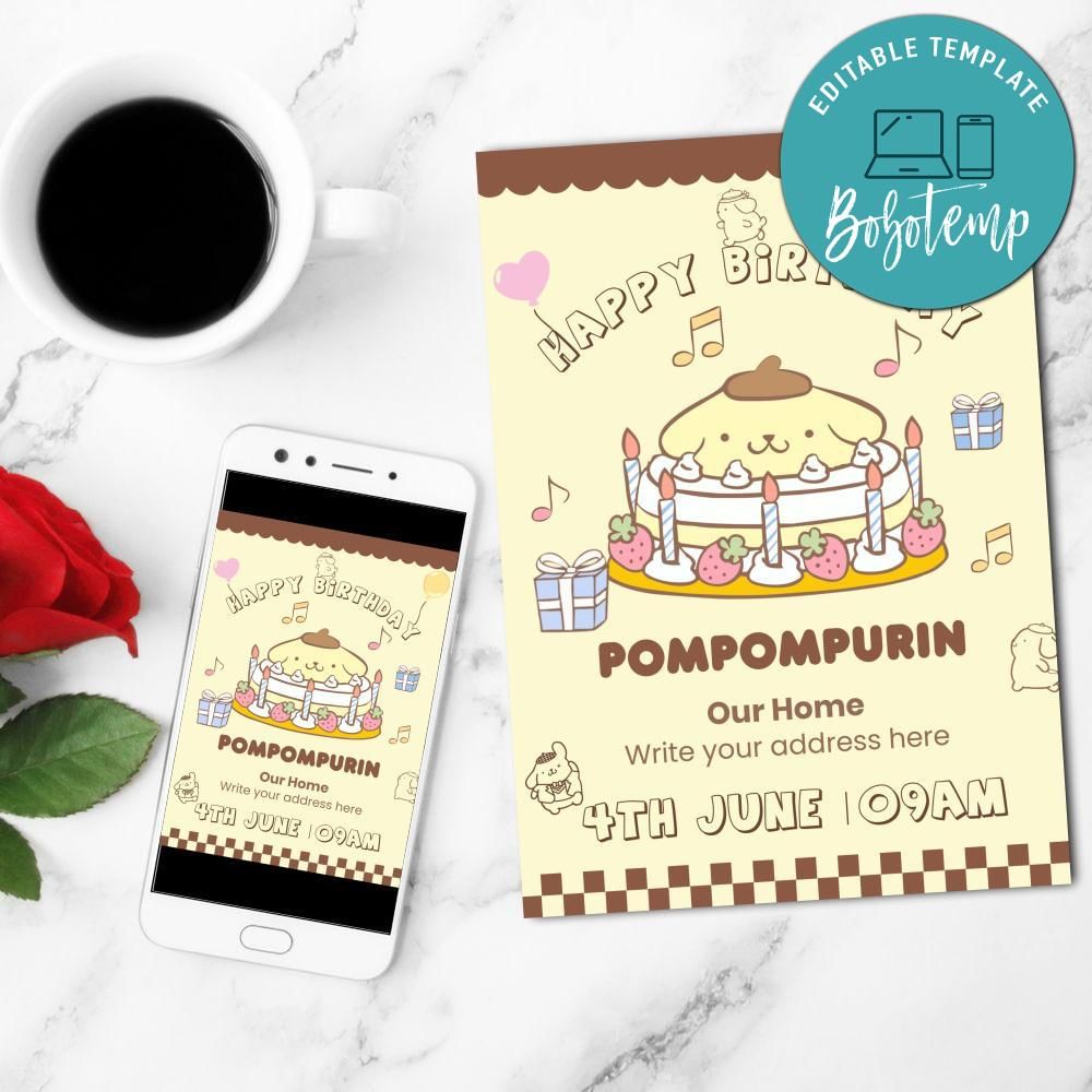 Pompompurin Invitation Customizable Template DIY | Bobotemp