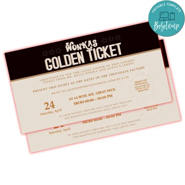 Willy Wonka And The Chocolate Factory Golden Ticket Template