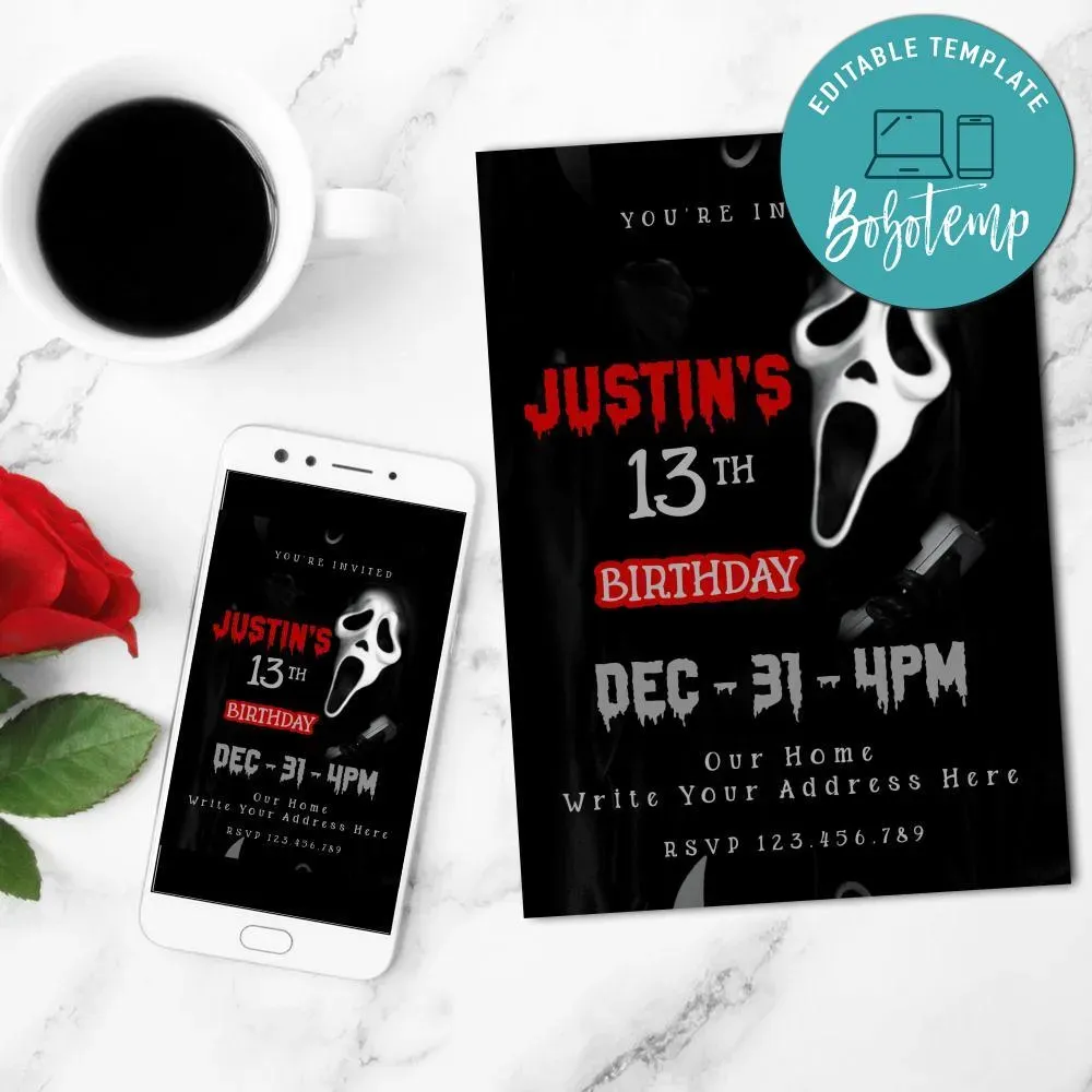 Ghostface Invitation Customizable Template Instant Download | Bobotemp Shop