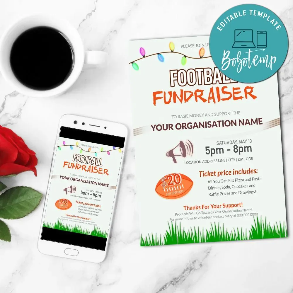 Football Fundraiser Flyer Customizable Template DIY | Bobotemp