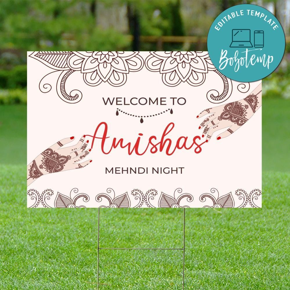 Mehndi Welcome Sign Customizable Template DIY | Bobotemp