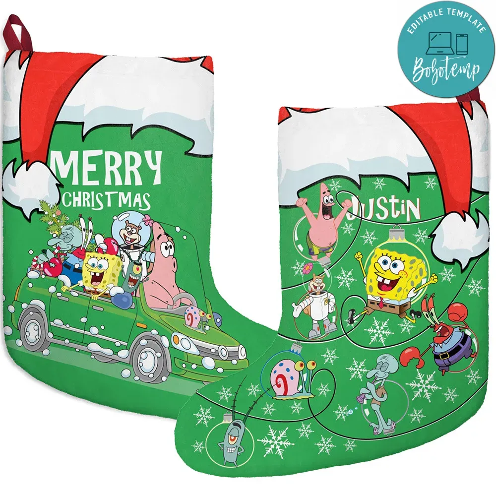 Spongebob Custom Name Christmas Stockings | Bobotemp