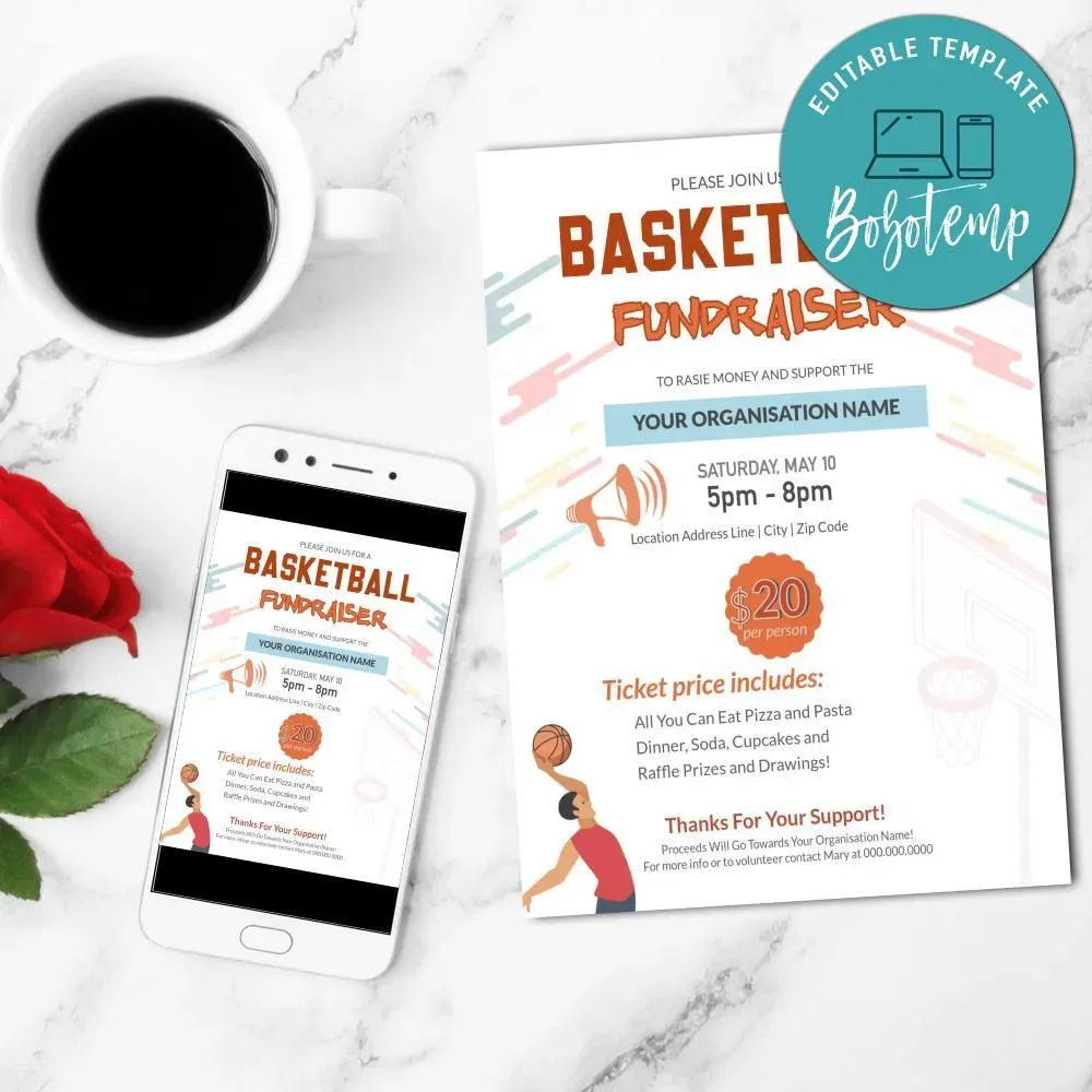 Basketball Fundraiser Flyer Customizable Template DIY | Bobotemp