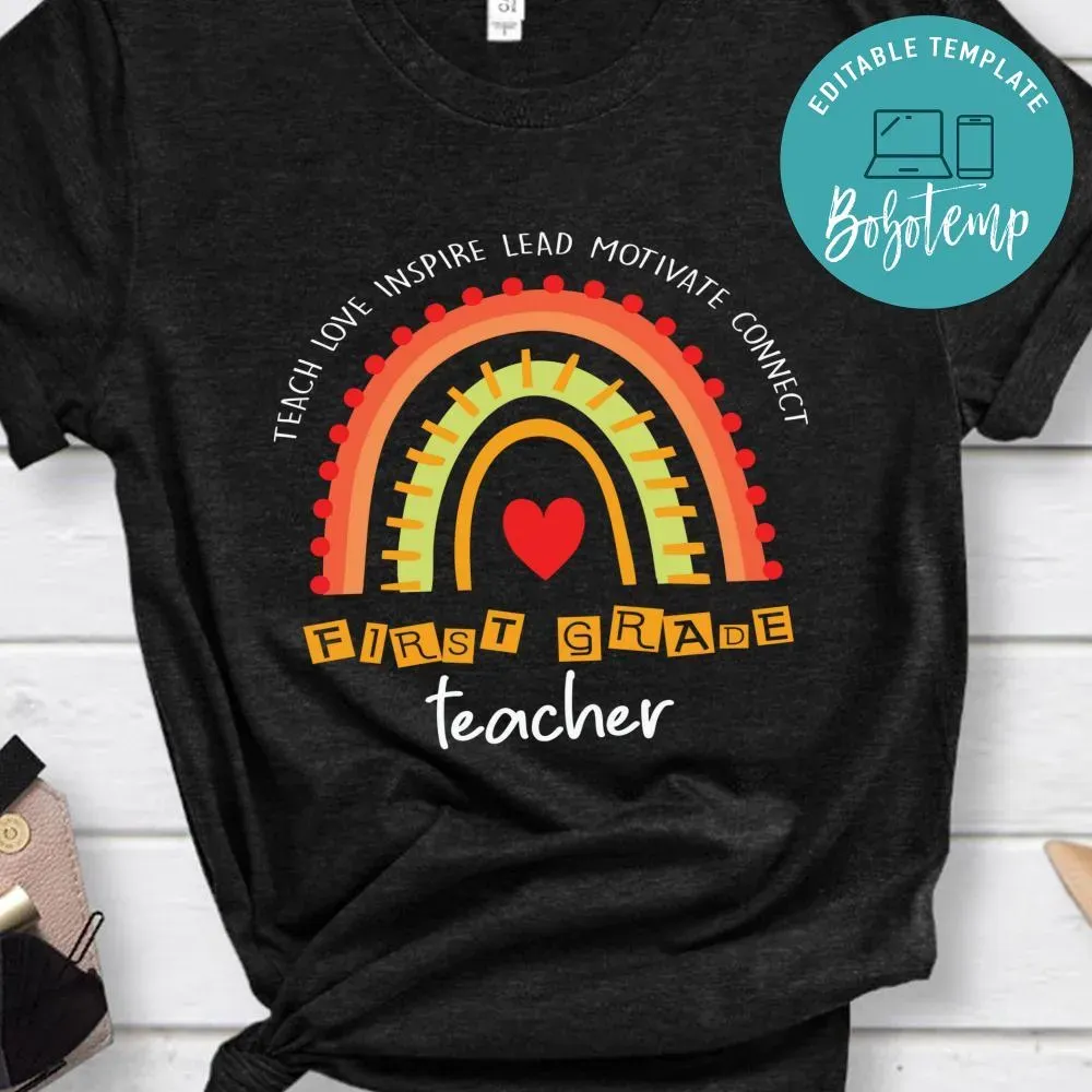 Cute Rainbow First Grade Teacher shirt | Bobotemp