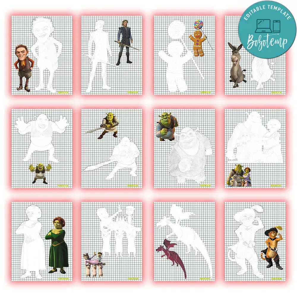 Shrek Coloring Pages Customizable Template DIY | Bobotemp