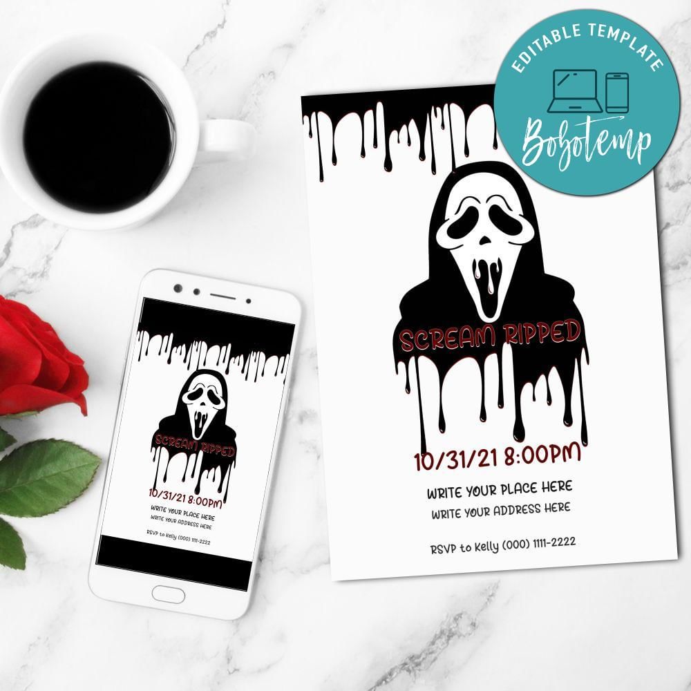 Scream Ripped Invitation Customizable Template DIY | Bobotemp
