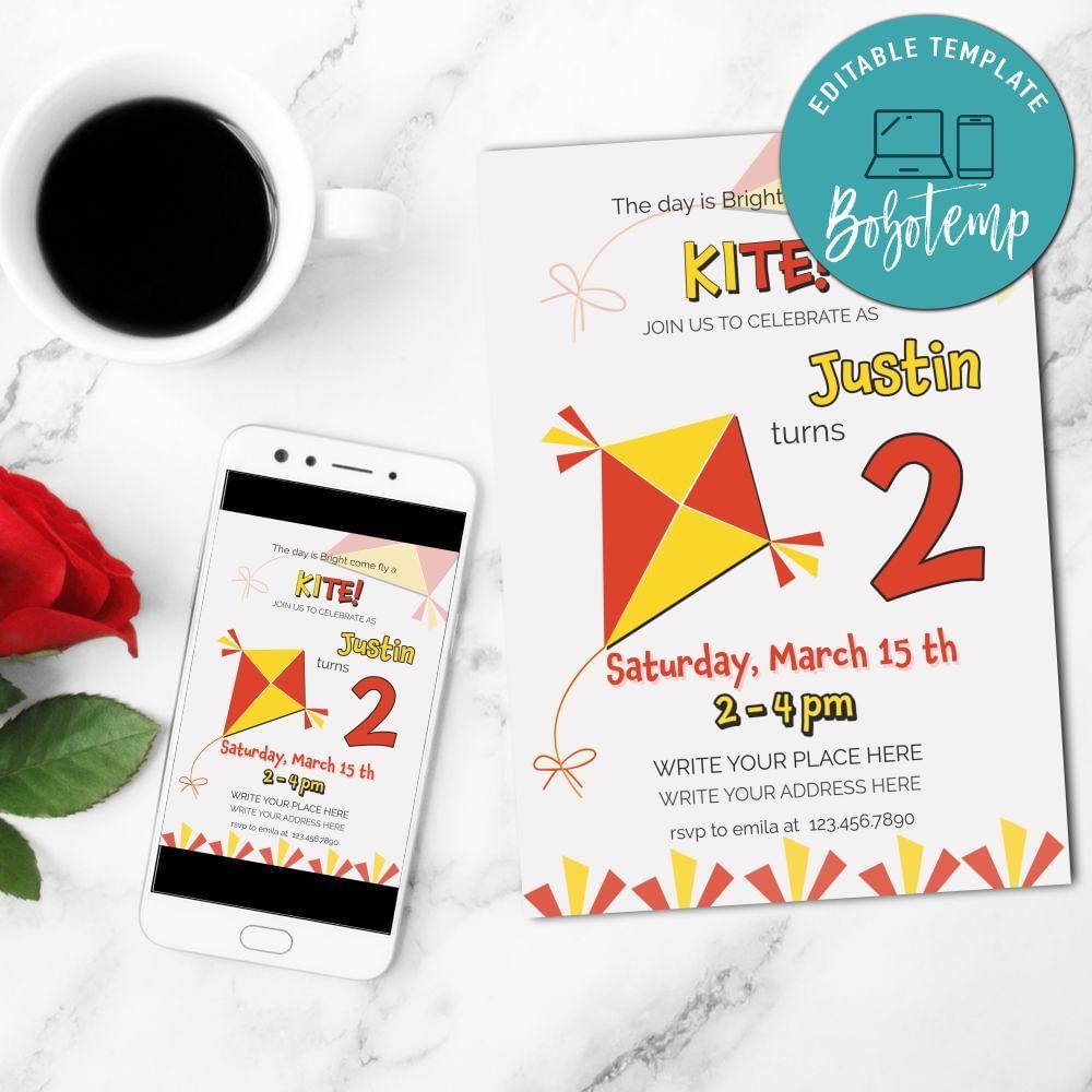 Kite Invitation Customizable Template DIY | Bobotemp