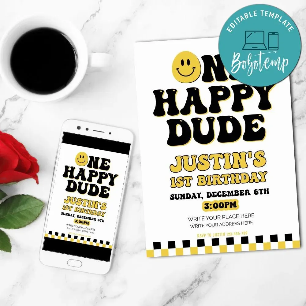 One Happy Dude Invitation Customizable Template Diy Bobotemp