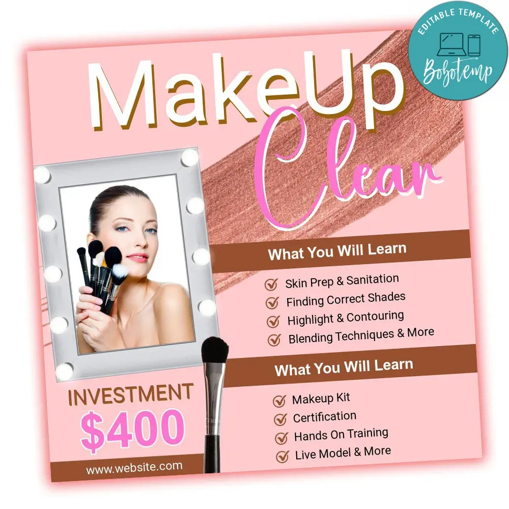 Make Up Class Flyer Template Customizable Instant Download | Bobotemp