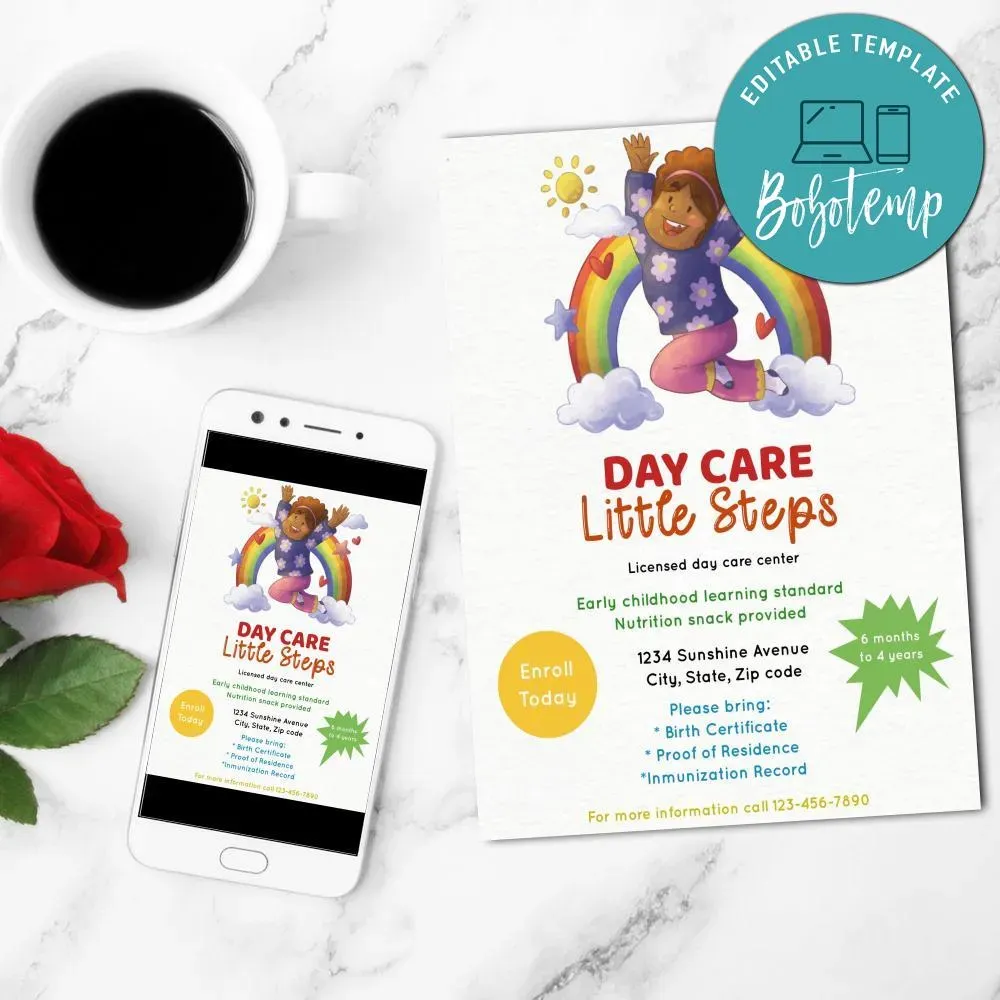 Child Care Flyer Template Customizable Instant Download | Bobotemp