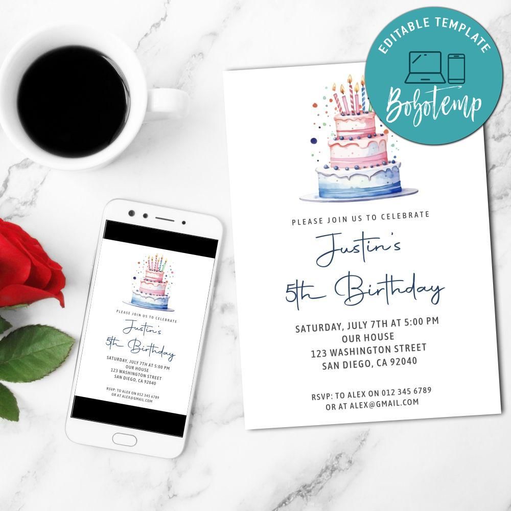 Cake cutting Birthday Invitation Template Customizable DIY | Bobotemp