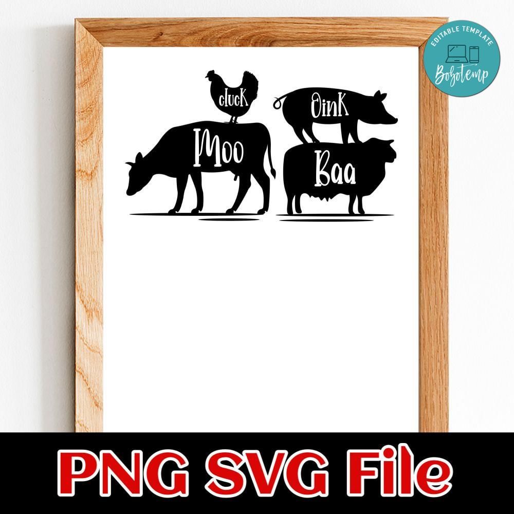 Cluck oink baa moo PNG SVG file template | Bobotemp