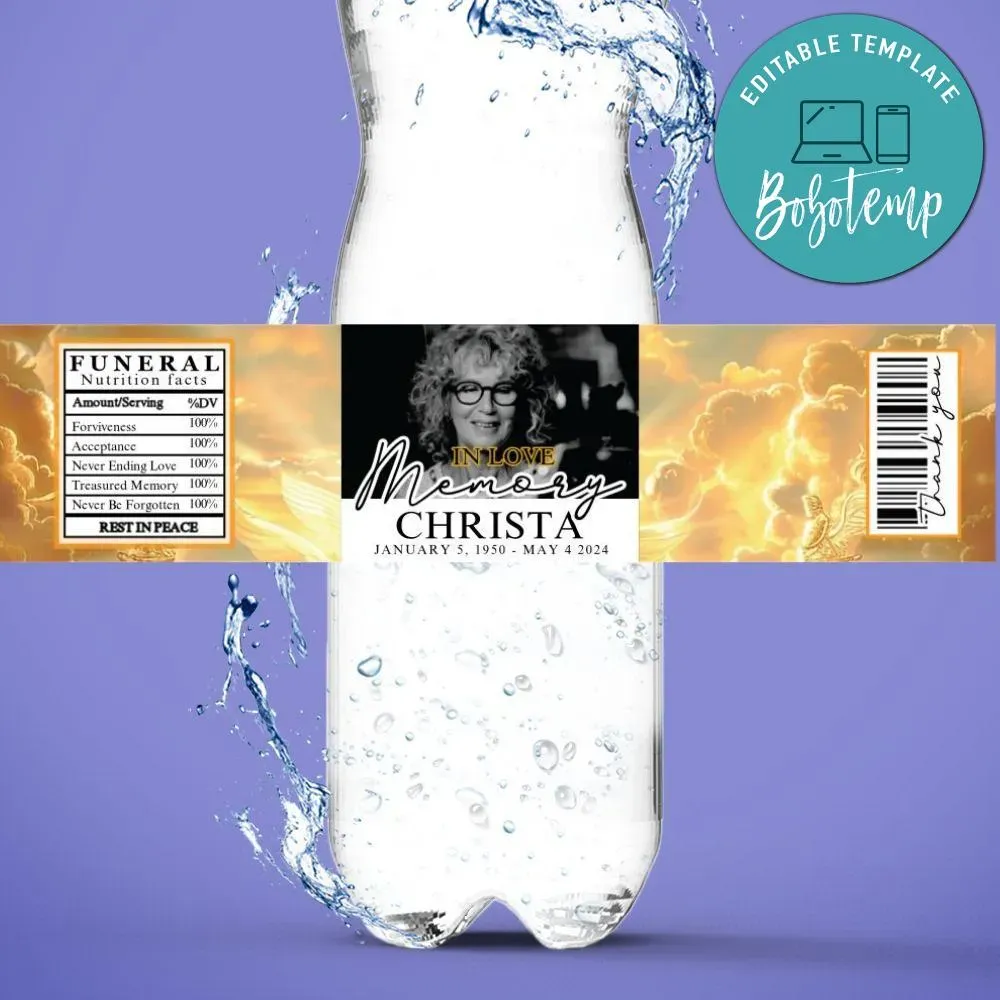 Funeral Bottle Label Customizable template DIY | Bobotemp Shop