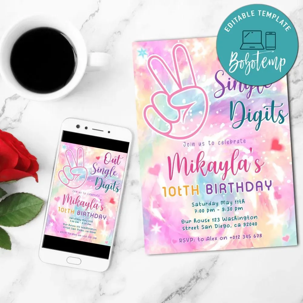 Peace Out Single Digit Party Invitation Template Customizable DIY ...