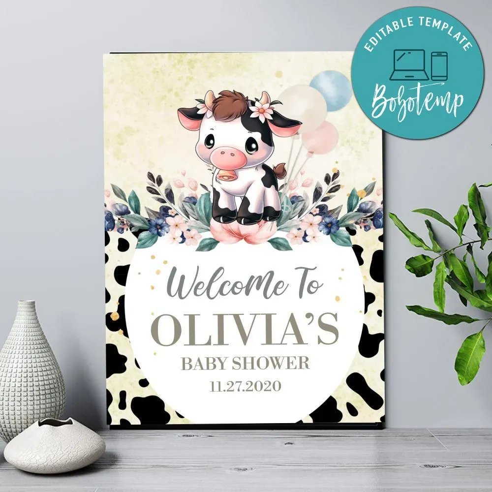 Baby Cow Welcome Sign Customer Request Customizable Template | Bobotemp