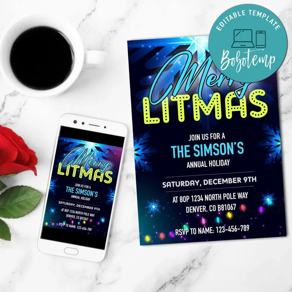 Merry litmas Invitation Template Customizable Instant Download | Bobotemp