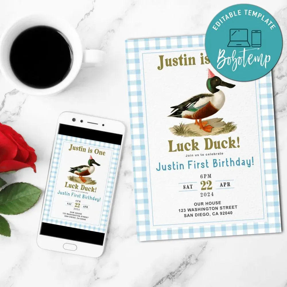 One Lucky Duck Birthday Invitation Template Customizable DIY | Bobotemp