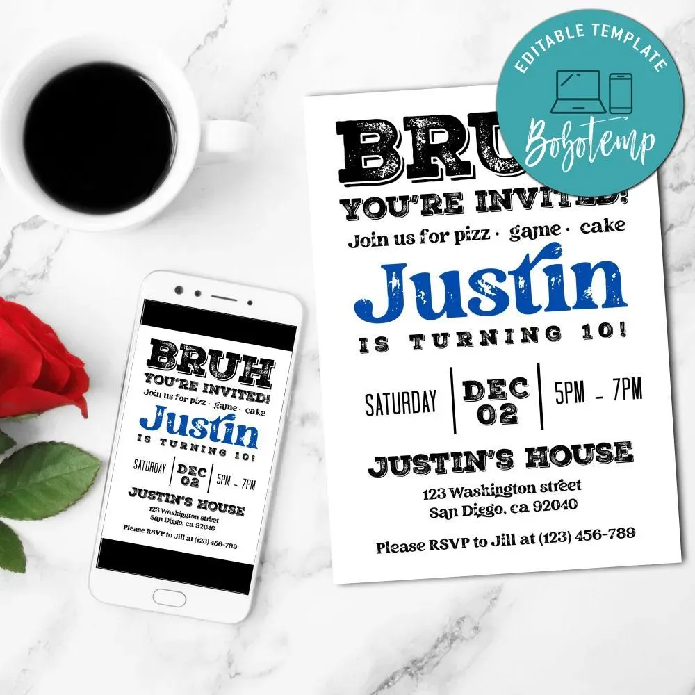 BRUH Invitation Template Customizable DIY | Bobotemp
