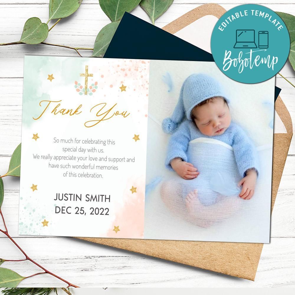 Baptism Thank You Card Template Customizable Instant Download | Sunmily