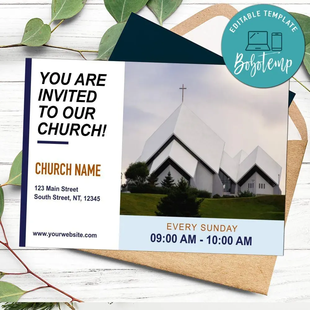 Church Postcard Mailing Invitation Template Customizable DIY | Bobotemp