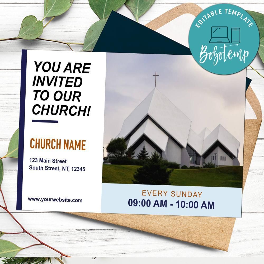 Church Postcard Mailing Invitation Template Customizable DIY | Bobotemp