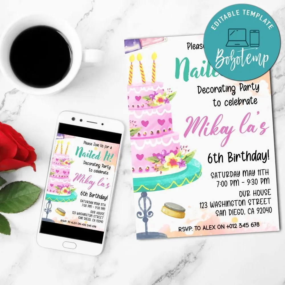 Nailed It Invitation Template Customizable DIY | Bobotemp