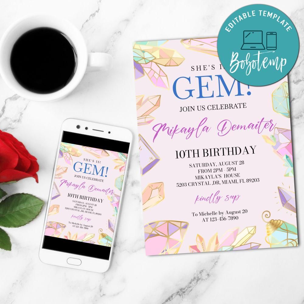 Crystal Gemstone Invitation Template Customizable DIY | Bobotemp