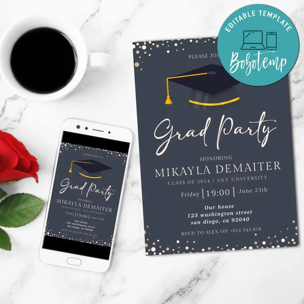 Graduattion Dinner Invitation Template Customizable DIY | Bobotemp
