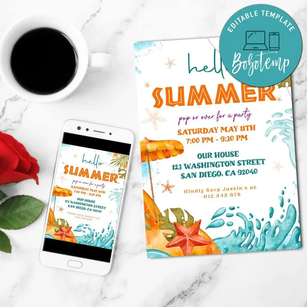 Hello Summer Invitation Template Customizable DIY | Bobotemp