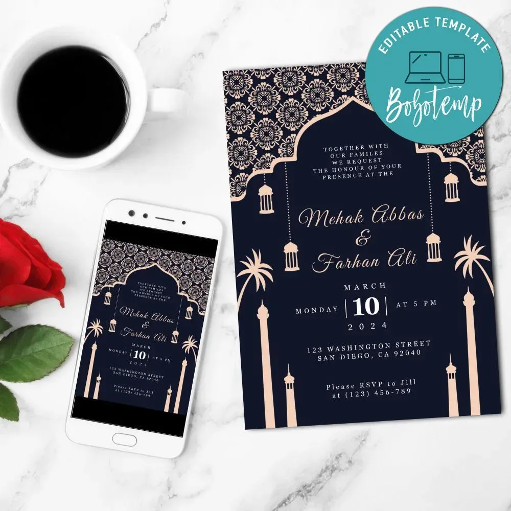 Islamic Wedding Invitation Template Customizable DIY | Bobotemp