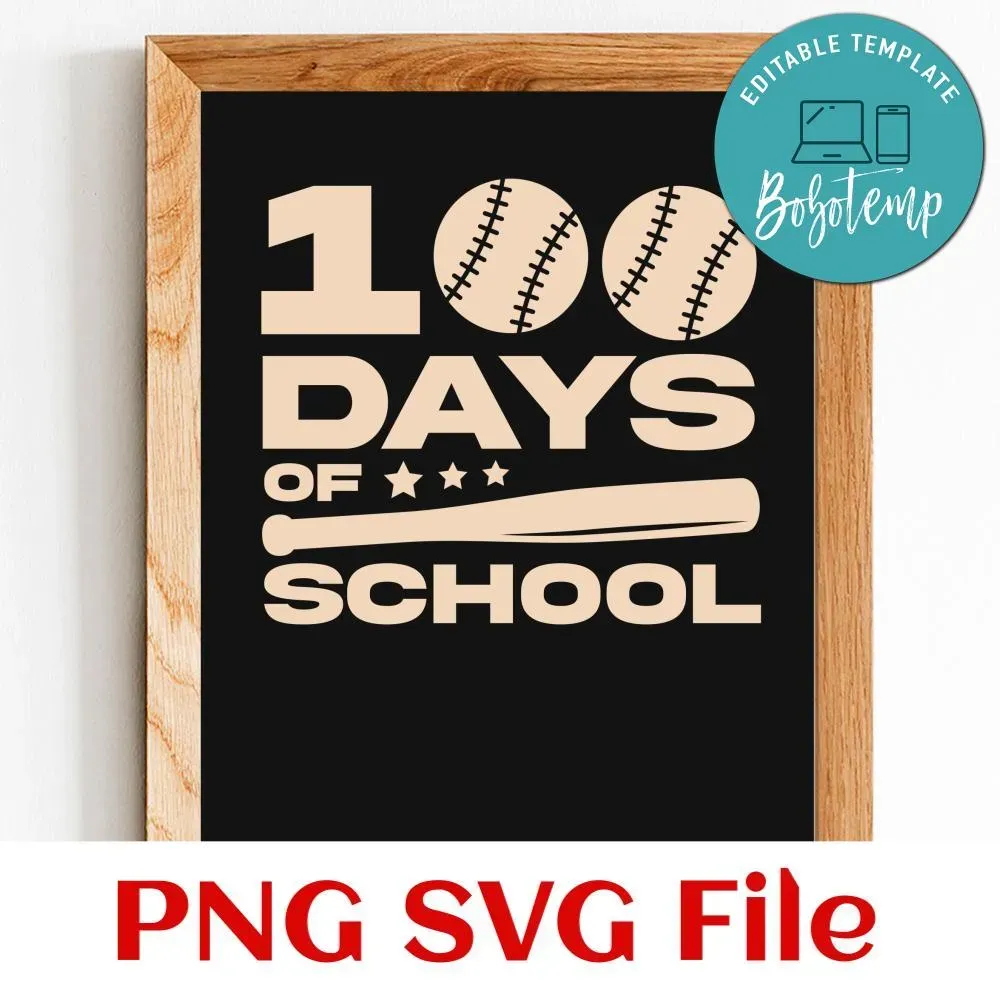 100 Days Of School Baseball SVG PNG Customizable | Bobotemp