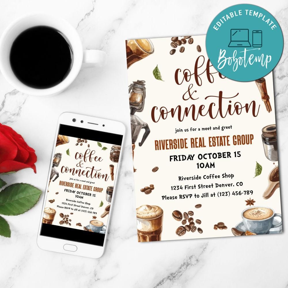Coffee and Connection Networ Invitation Template Customizable DIY ...