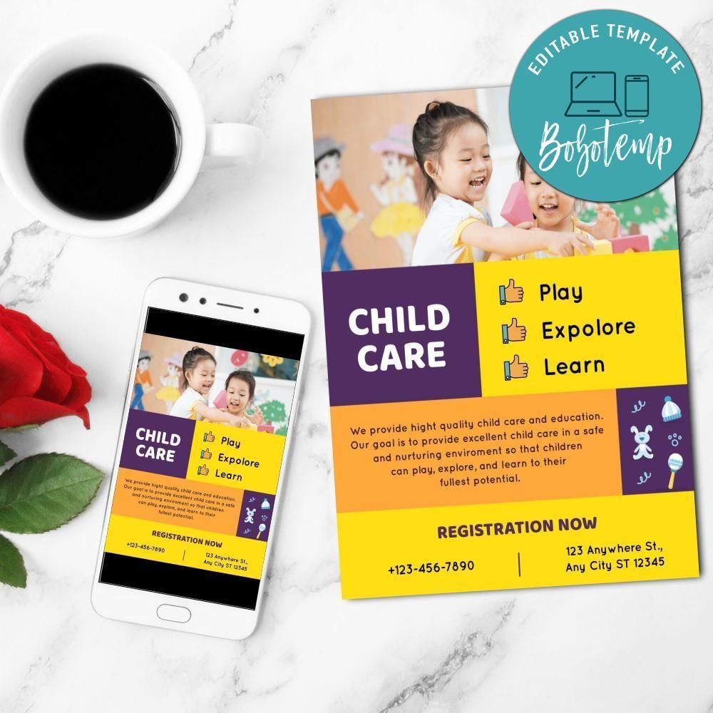  Childcare Flyer Template Customizable Instant Download Bobotemp