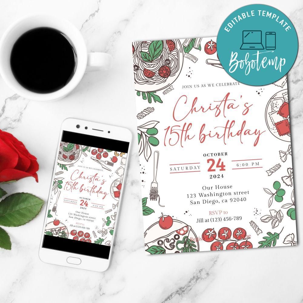 Italian Theme Invitation Template Customizable | Bobotemp