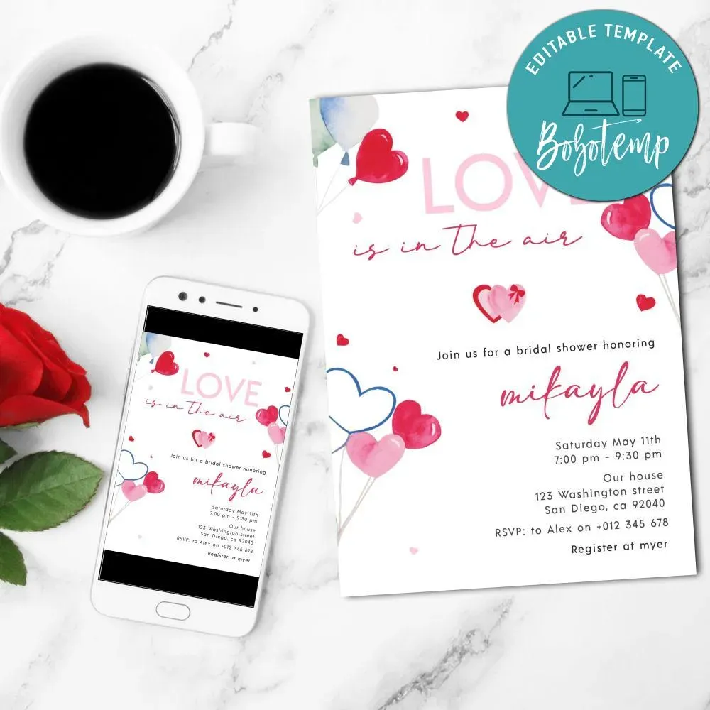 Love is in the Air Party Invitation Template Customizable DIY | Bobotemp
