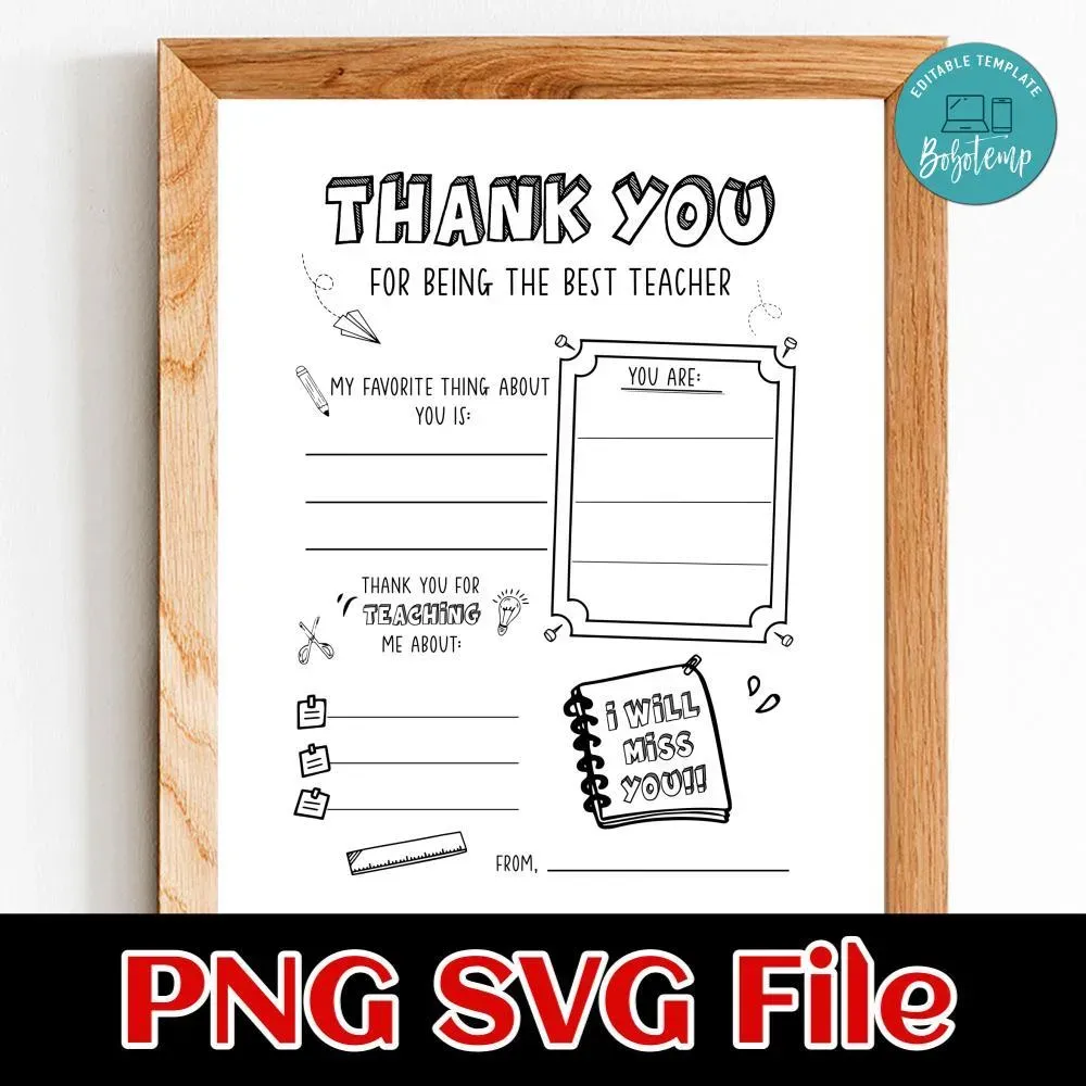 Teacher Appreciation letter design template Customizable Instant | Bobotemp