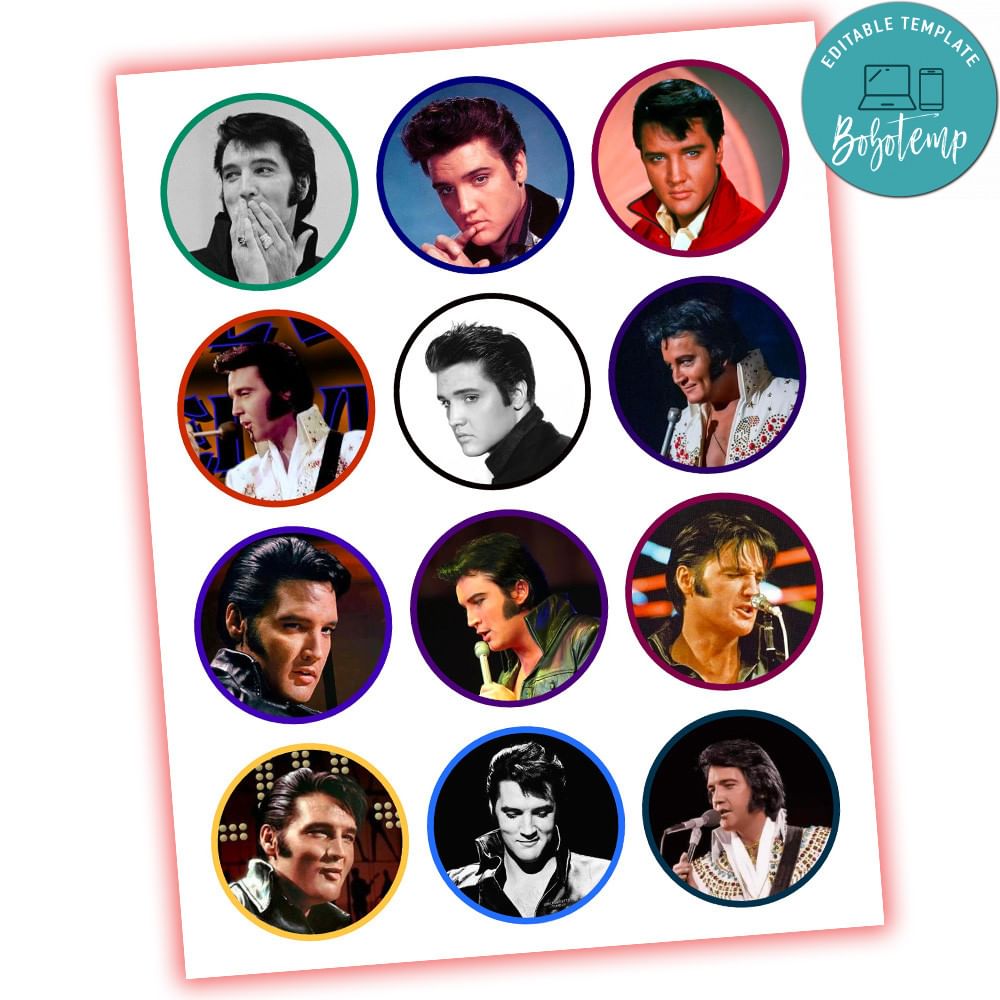 Elvis Cupcake Toppers Template Printable Instant Download | Bobotemp