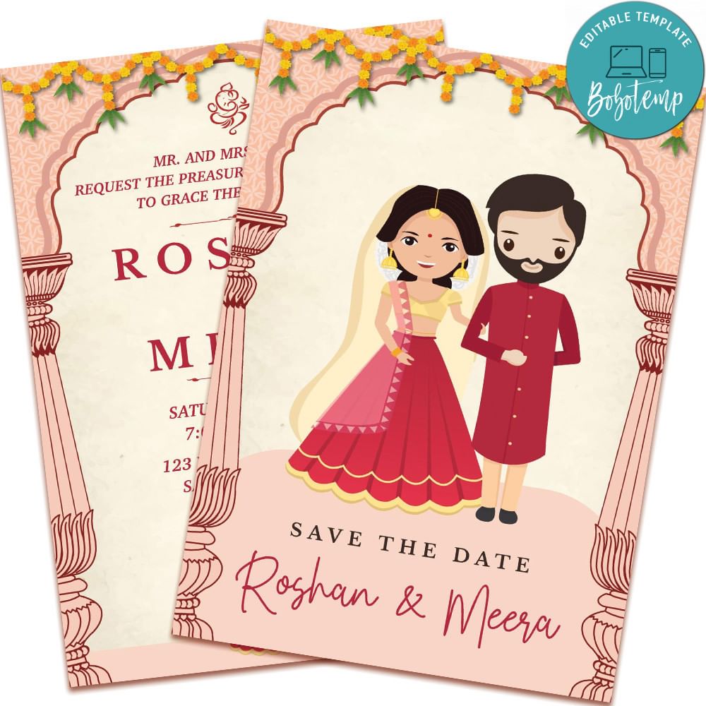 Indian Hindu Invitation Template Customizable DIY | Bobotemp