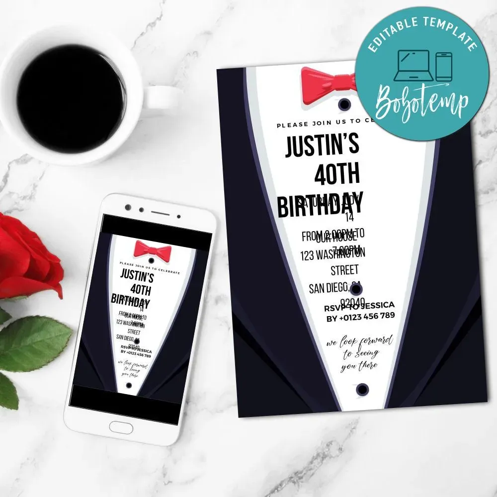 Tuxedo Invitation Template Customizable DIY | Bobotemp