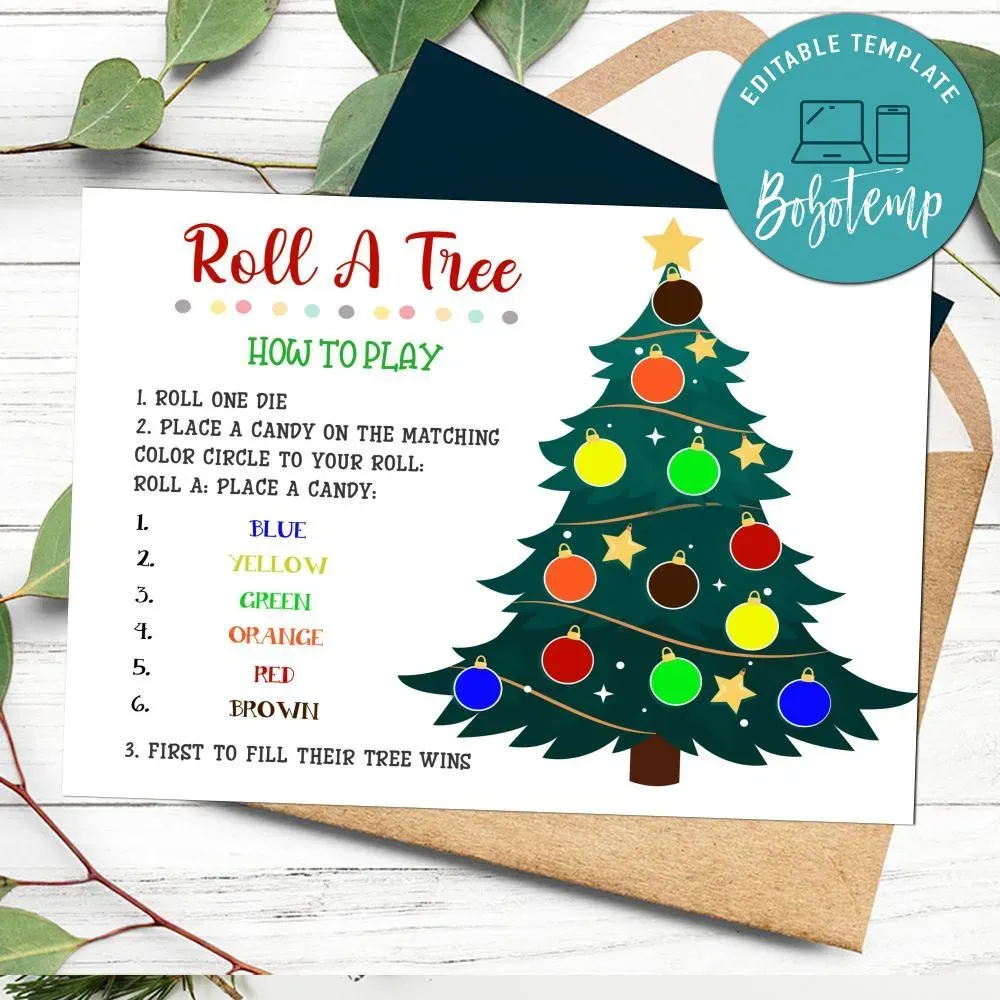 Roll a christmas tree game Ediable template instant download | Bobotemp