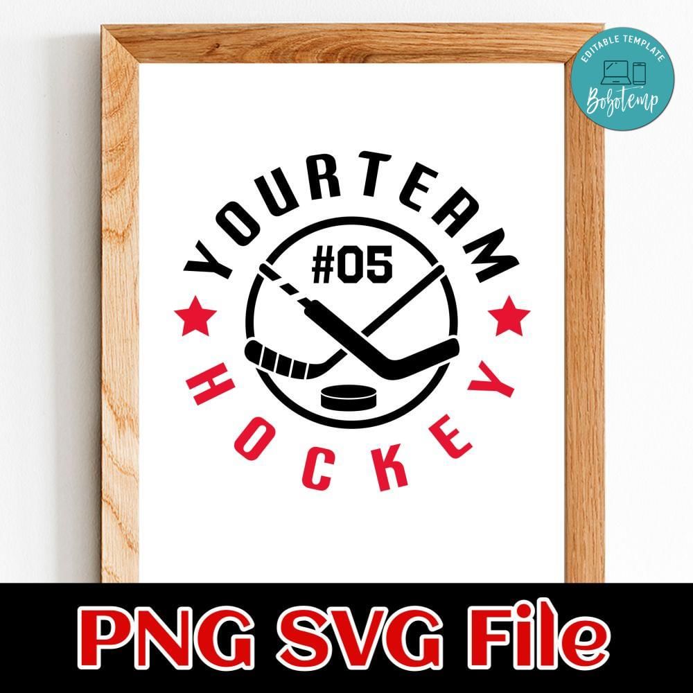 Hockey Custom Number and Team Name PNG SVG design template | Bobotemp